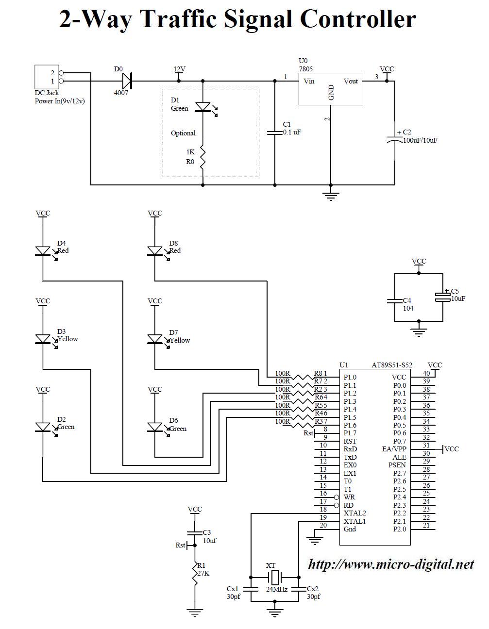 Circuit Diagram Traffic Light Controller Using Microcontroller